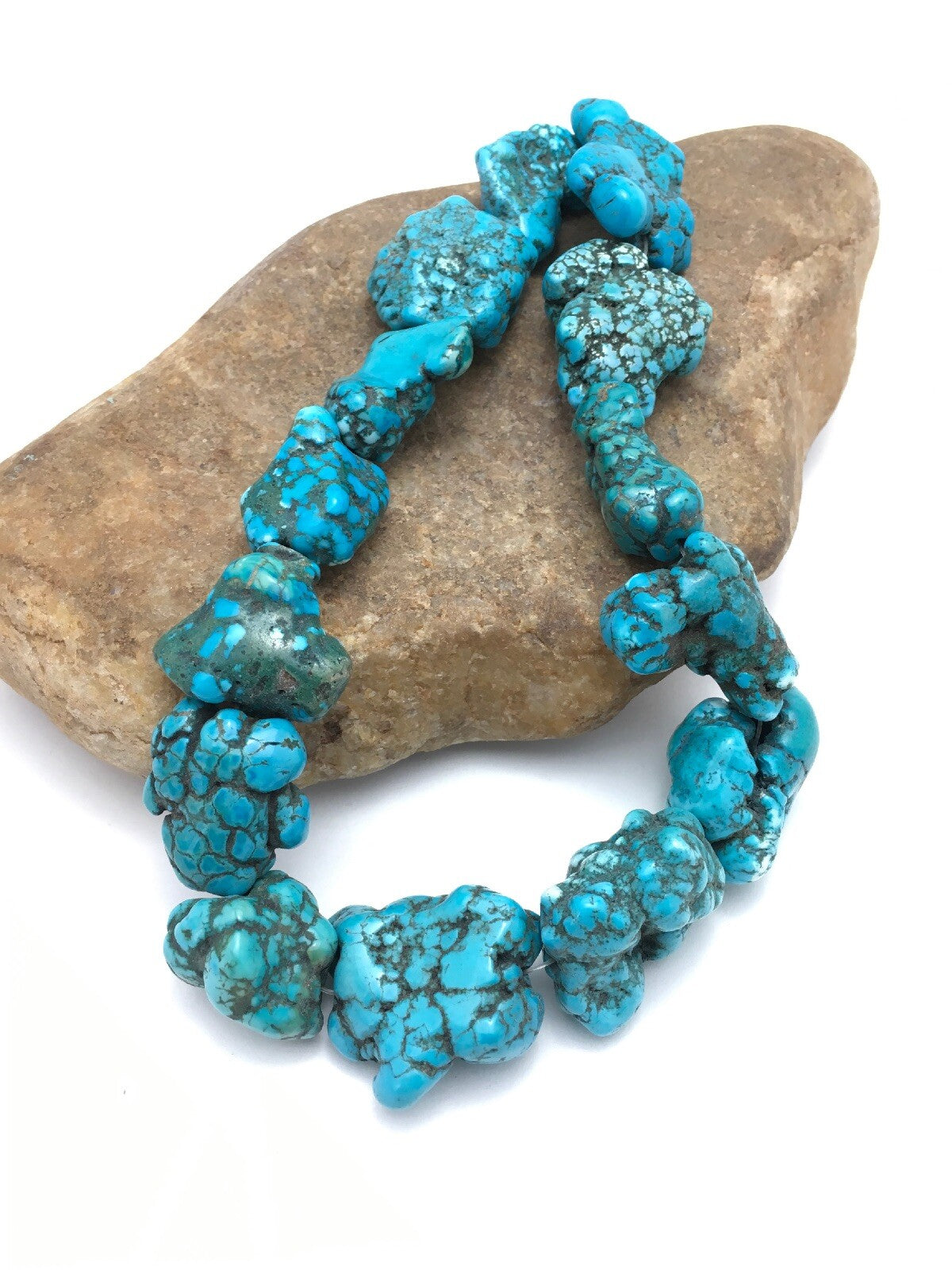 Native American Indian Blue Turquoise Nugget Free Form Bead Strand 031 ...